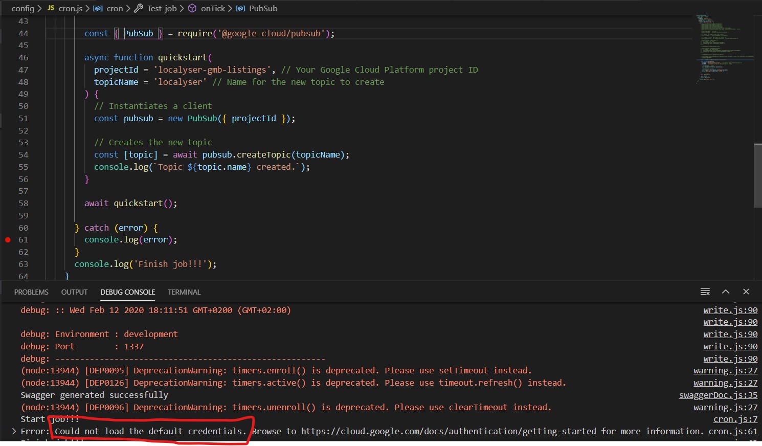 code example doesn't work · Issue #886 · googleapis/nodejs-pubsub · GitHub