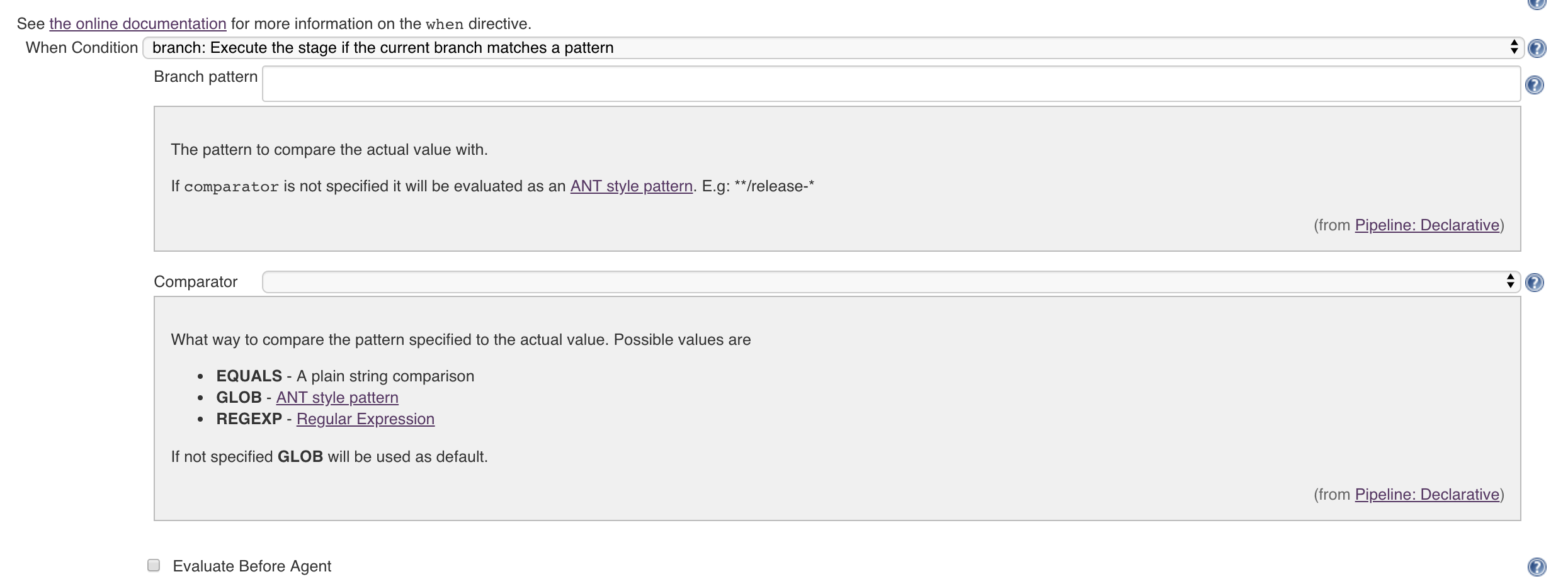[JENKINS-59115] Support comparator for the when branch by v1v · Pull Request #351 · jenkinsci ...