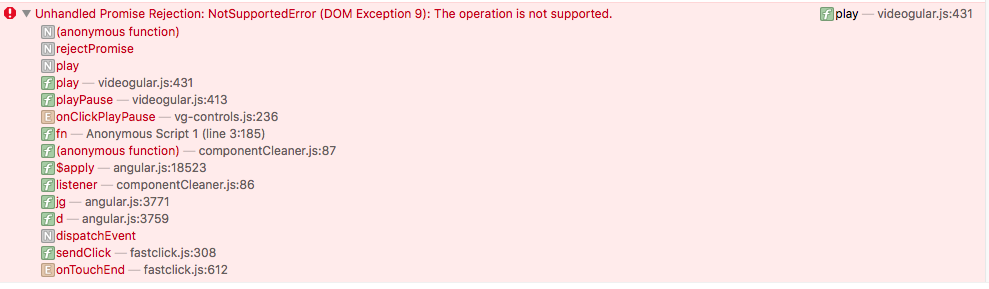 Unhandled Promise Rejection: NotSupportedError (DOM Exception 9): The operation is not supported ...