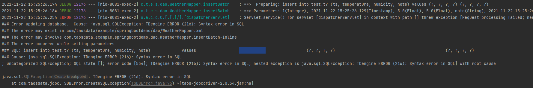 使用mybatis插入单表多行数据时，报错 TDengine ERROR (216): Syntax error in SQL · Issue #8762 · taosdata ...
