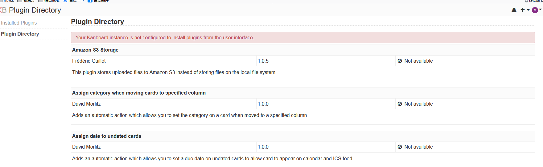 Your Kanboard instance is not configured to install plugins from the ...