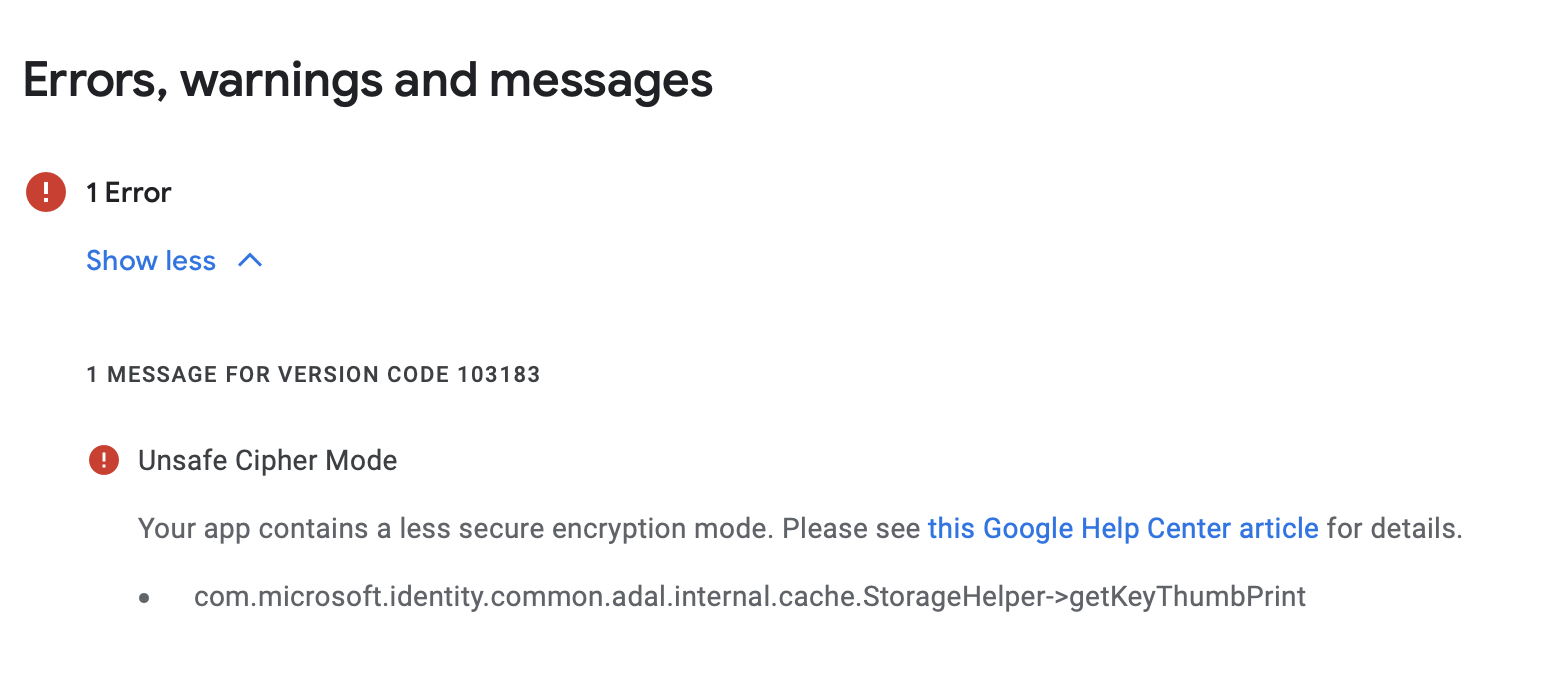 Unsafe Cipher Mode In Google Play Store · Issue #94 · microsoftconnect/ms-intune-app-sdk-android ...
