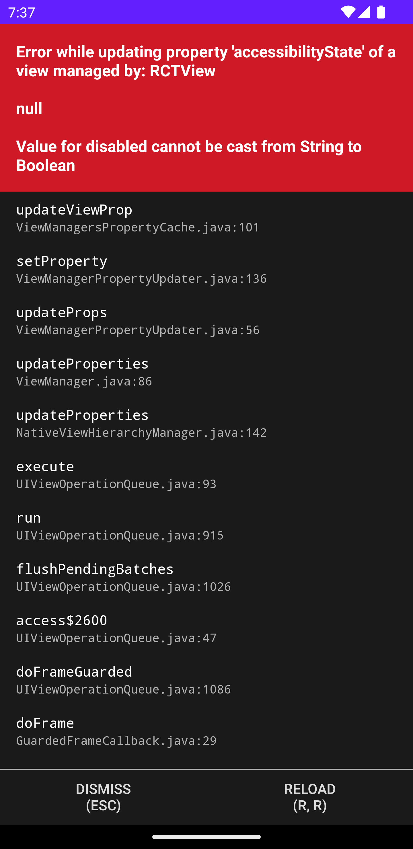 Error While Updating Property Accessibilitystate Of A View Managed By Rctview Null Value