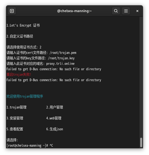 在docker容器中安装trojan时有如下报错 · Issue #610 · Jrohy/trojan · GitHub