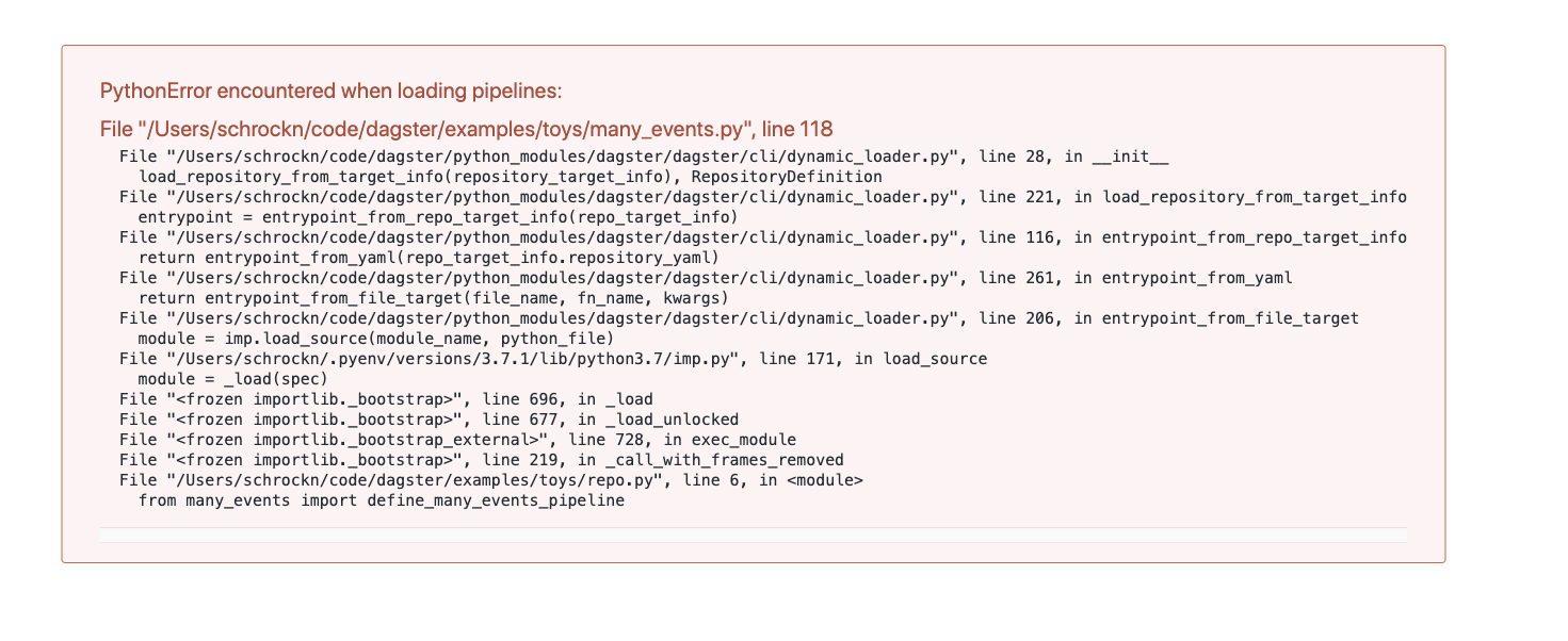 Syntax Errors during pipeline loads are rough · Issue #1341 · dagster-io/dagster · GitHub