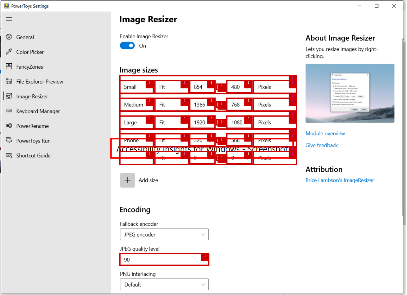 Settings - Image Resizer - Accessibility Issues · Issue #5736 · microsoft/PowerToys · GitHub