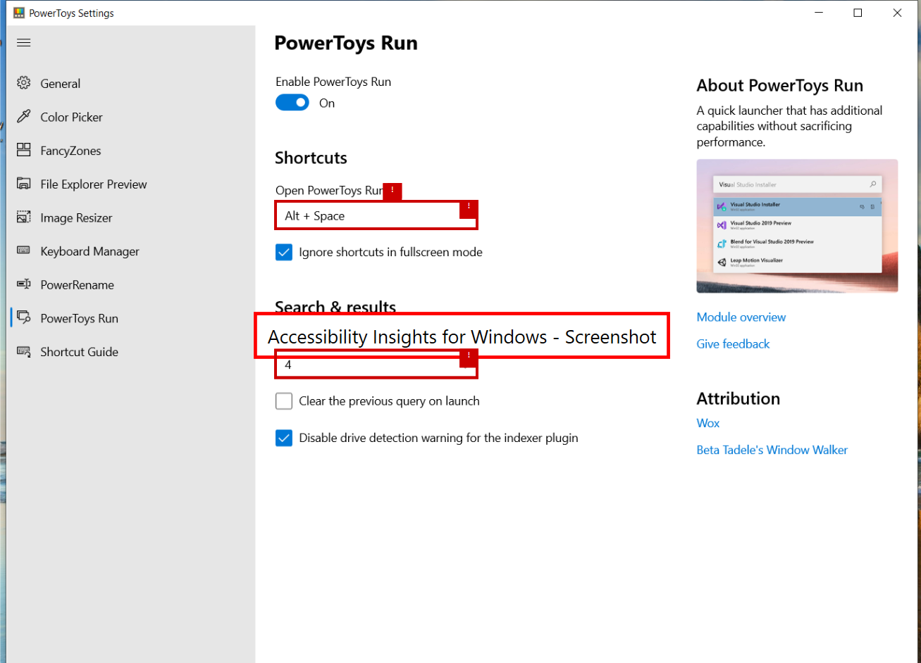 Settings - PT Run page - Accessibility Issues · Issue #5739 · microsoft/PowerToys · GitHub