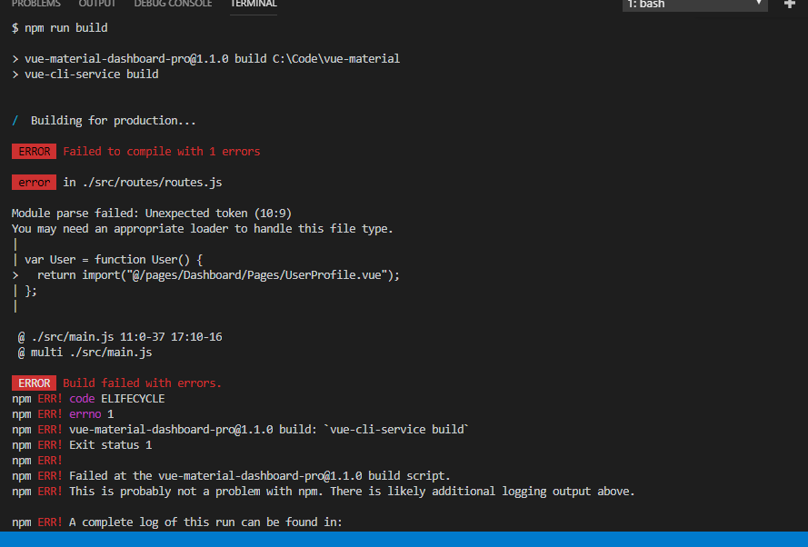 Error Failed To Compile · Issue 57 · Creativetimofficialct Vue Material Dashboard Pro · Github