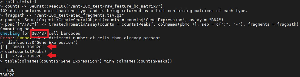 Cell Barcodes not matching in input: Cannot add a different number of ...