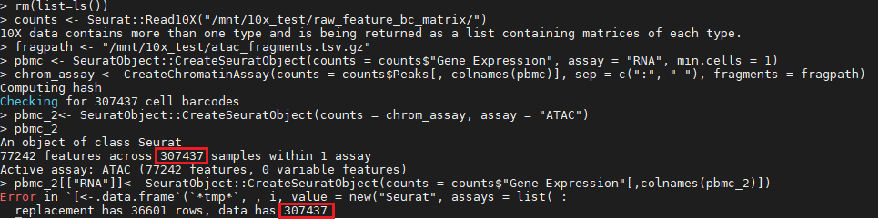 Cell Barcodes not matching in input: Cannot add a different number of ...
