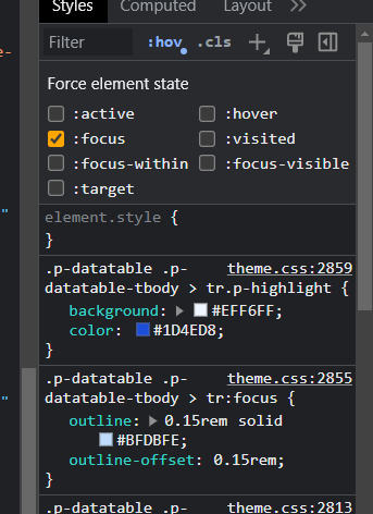[DataTable] Row selection focus styling issue · Issue #13617 · primefaces/primeng · GitHub