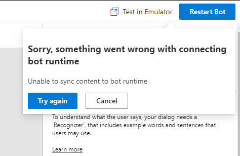 Unable to sync content to bot runtime · Issue #1898 · microsoft ...