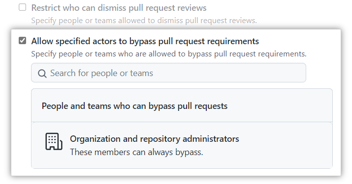 Allow specified actors to bypass pull request requirements · Issue #533 · repository-settings ...