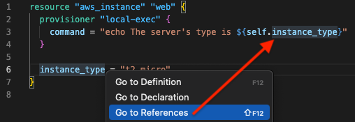 Go-to-definition/go-to-references for `self.*` in `provisioner` blocks etc. · Issue #1096 ...