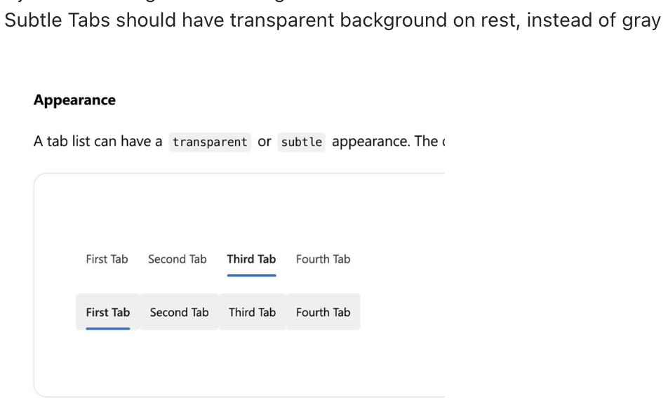 react-tabs: Subtle tabs at rest has wrong background · Issue #22336 ...