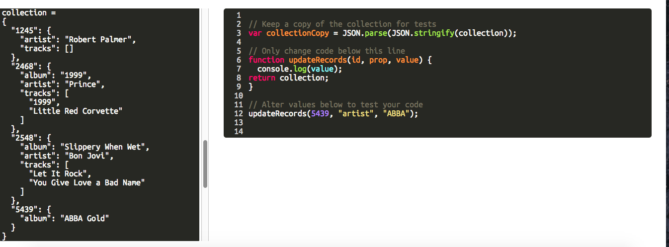 "Record Collection" challenge Code Editor not changing console · Issue #16527 · freeCodeCamp ...