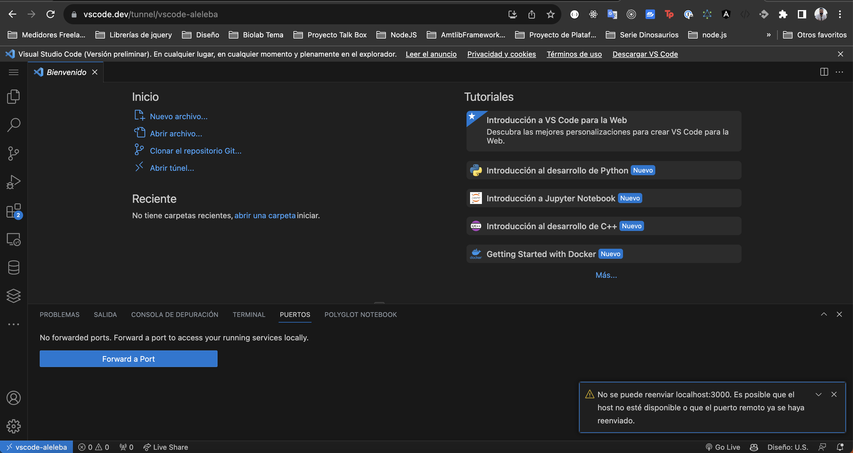 Port forwarding is not working propertly, from a Tunnel in vscode.dev · Issue #8771 · microsoft ...