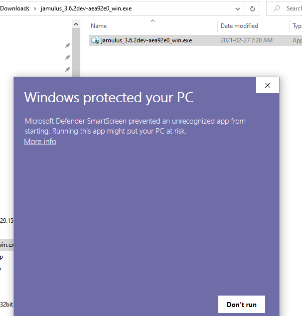 Windows installer considered threat by windows defender · Issue #1129 · jamulussoftware/jamulus ...