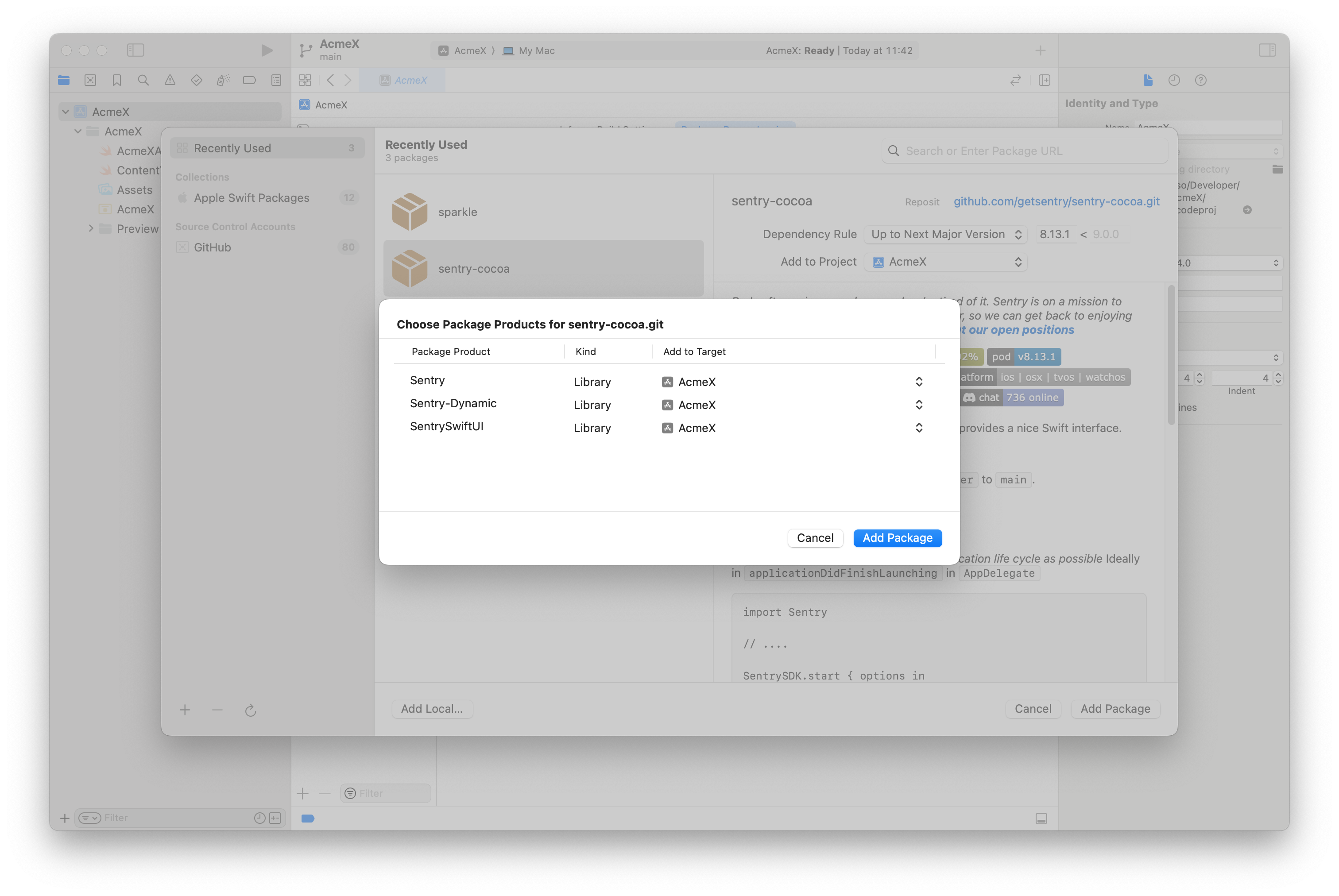 Sentry package 8.13.0 fails build: Signing for "Sentry_SentryPrivate" requires a development ...