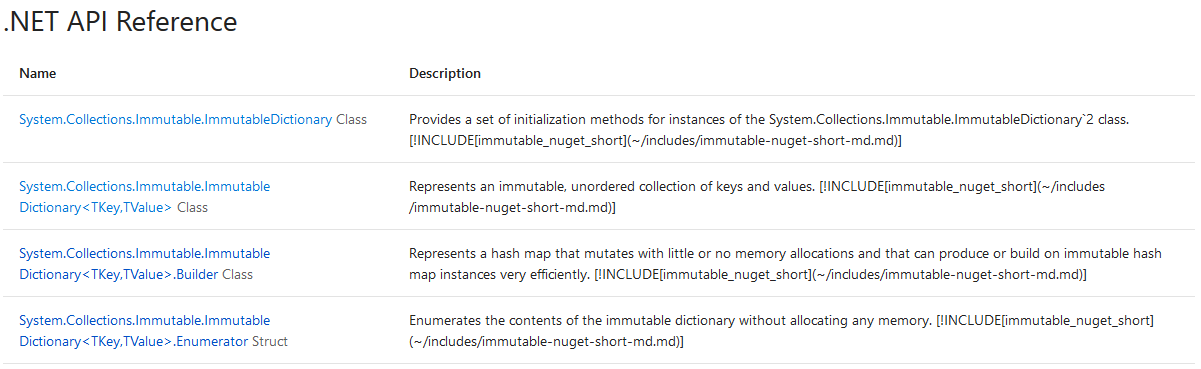 API search results for immutable collections include raw [!INCLUDE[ · Issue #3781 · dotnet/docs ...