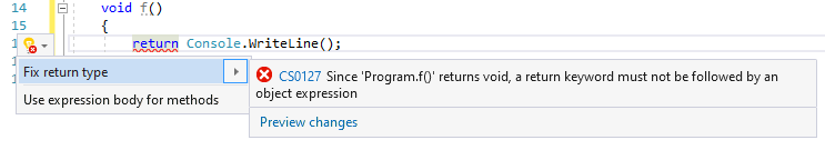 Fix return type is incorrectly offered for void expression · Issue #47089 · dotnet/roslyn · GitHub