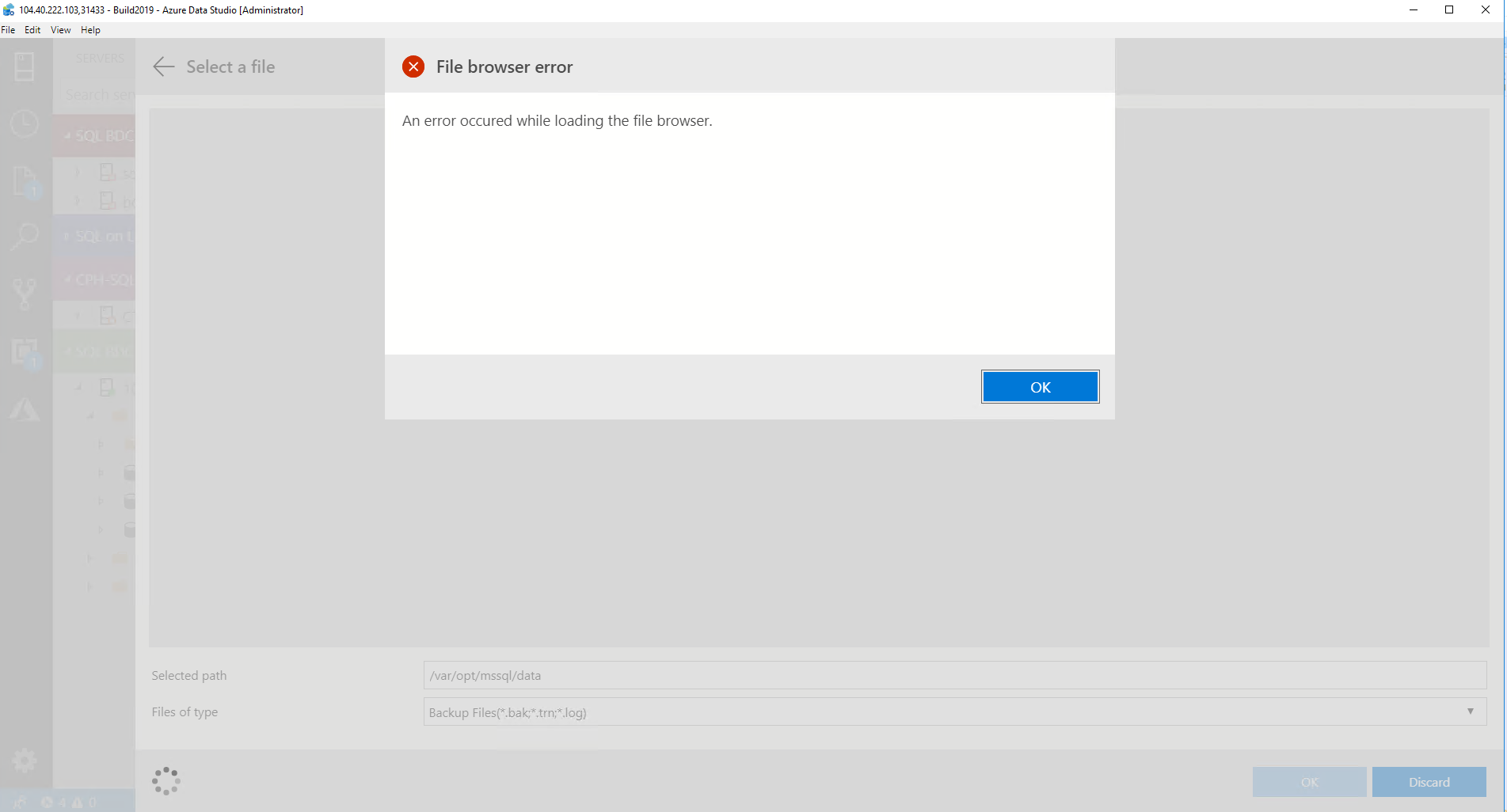 restore wizard not able to find files · Issue #5038 · microsoft/azuredatastudio · GitHub