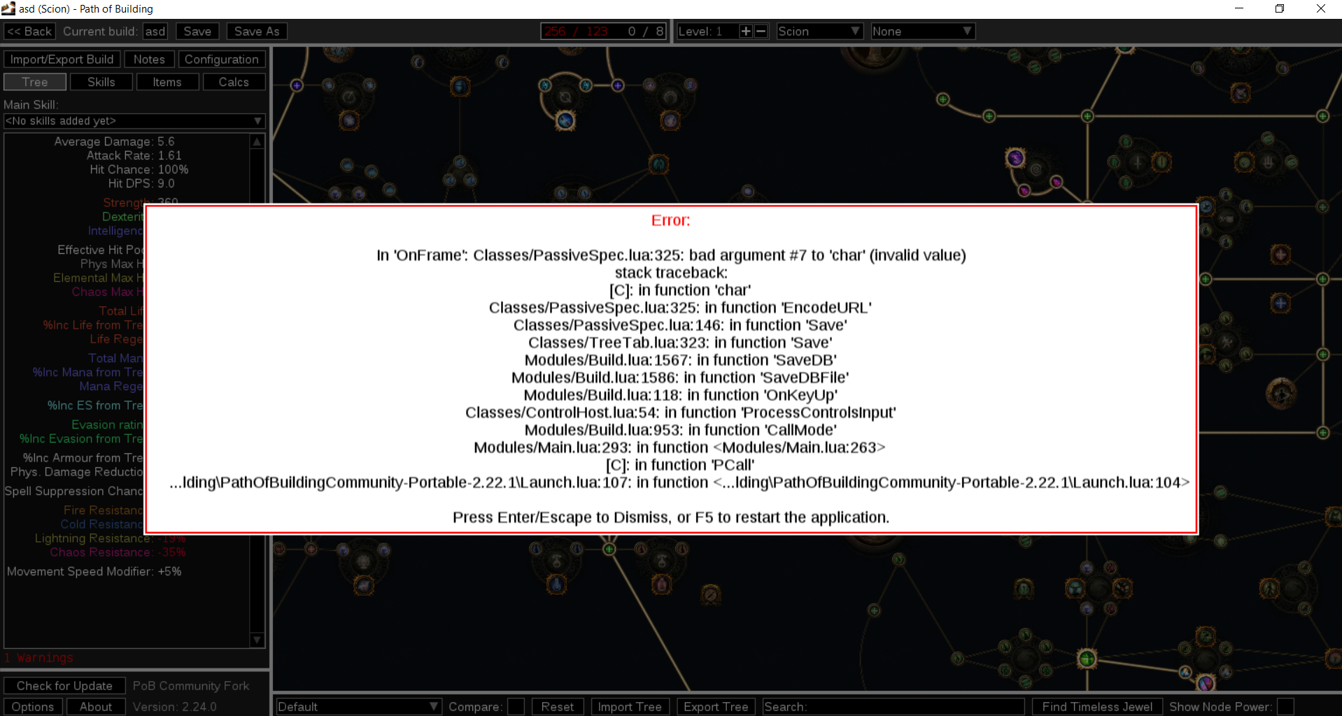PoB crashes after saving using more than 255 points in the tree or more · Issue #5370 ...