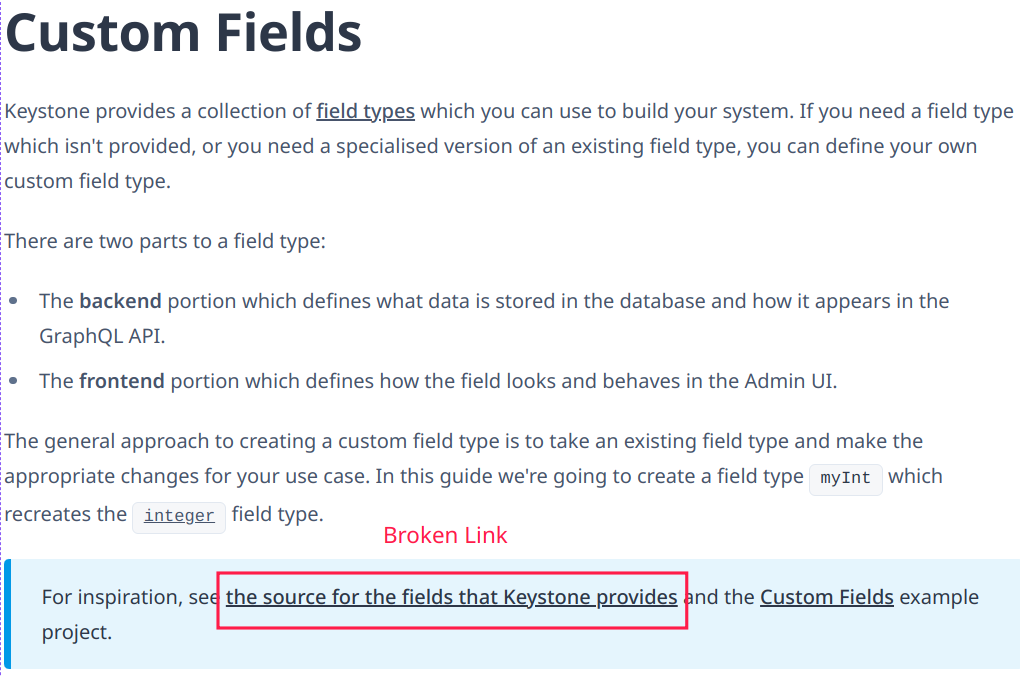 Broken Link in the Docs · Issue #7281 · keystonejs/keystone · GitHub