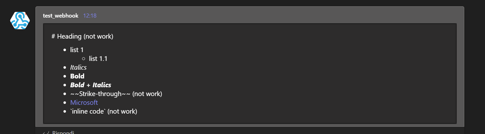 Teams Webhooks with markdown don't work · Issue #8591 · MicrosoftDocs/msteams-docs · GitHub