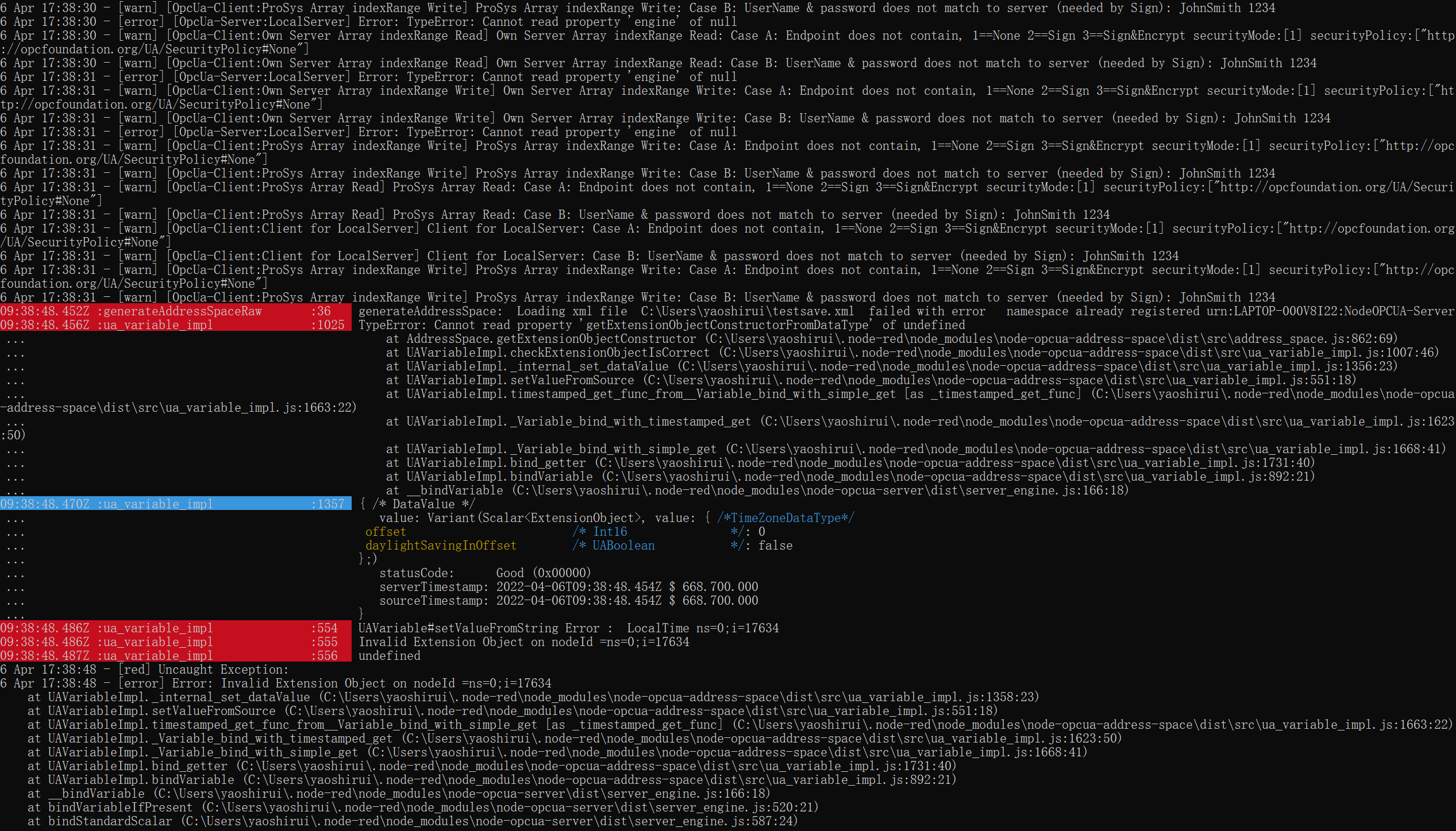 Node Red Crashes After Using Loadaddressspace Command Extensionobject Loading Fails Inside Node