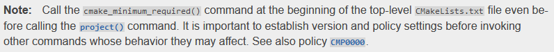 [Core] CMake warning about calling `cmake_minimum_required()` before calling the top-level ...