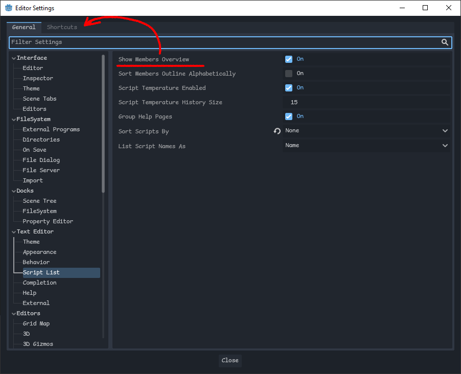 add show_members_overview to set a shortcut · Issue #6191 · godotengine/godot-proposals · GitHub
