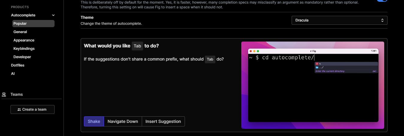 Insert common prefix or shake setting not applying · Issue #2399 · withfig/fig · GitHub