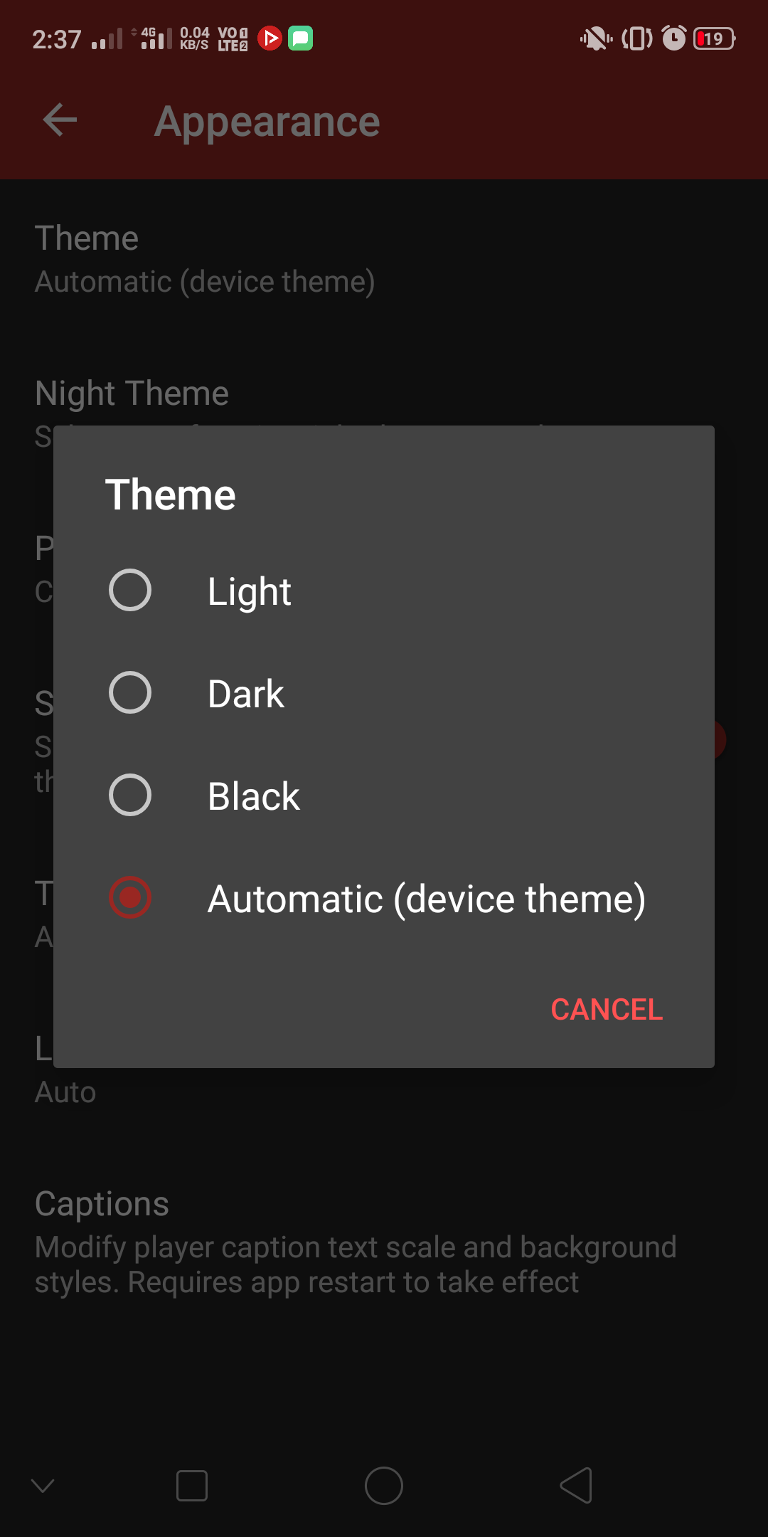 Remove unnecessary night theme selection in appearance section of ...