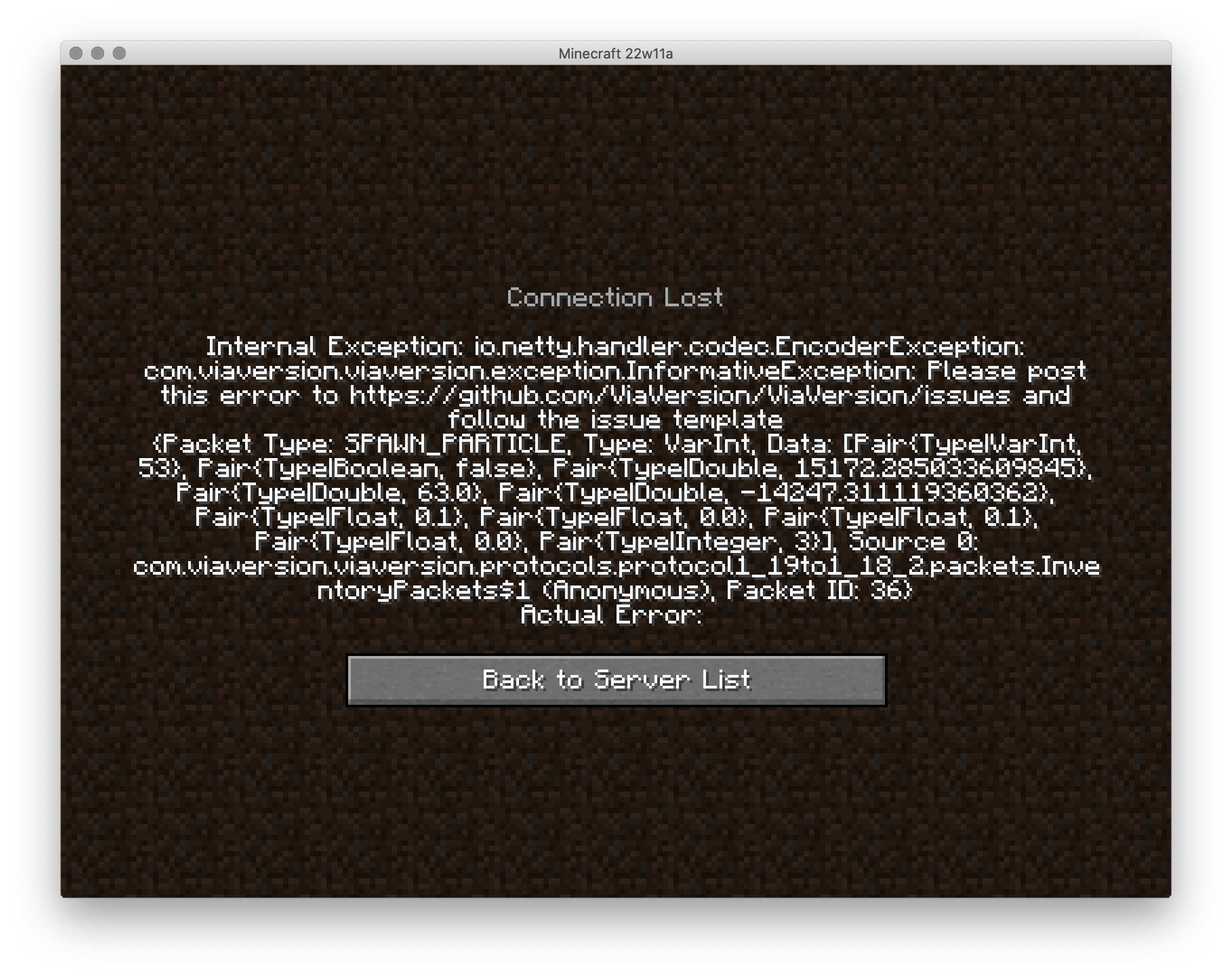 1.19 on 1.18.2 - Packet Type: SPAWN_PARTICLE client disconnect error · Issue #2850 · ViaVersion ...