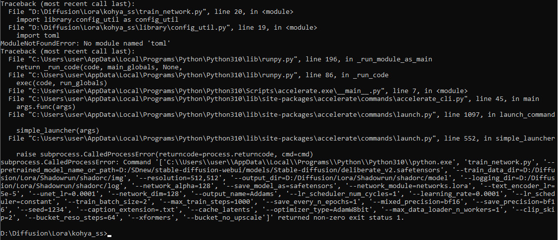 Fatal error in launcher when trying to train Lora · Issue #362 · bmaltais/kohya_ss · GitHub