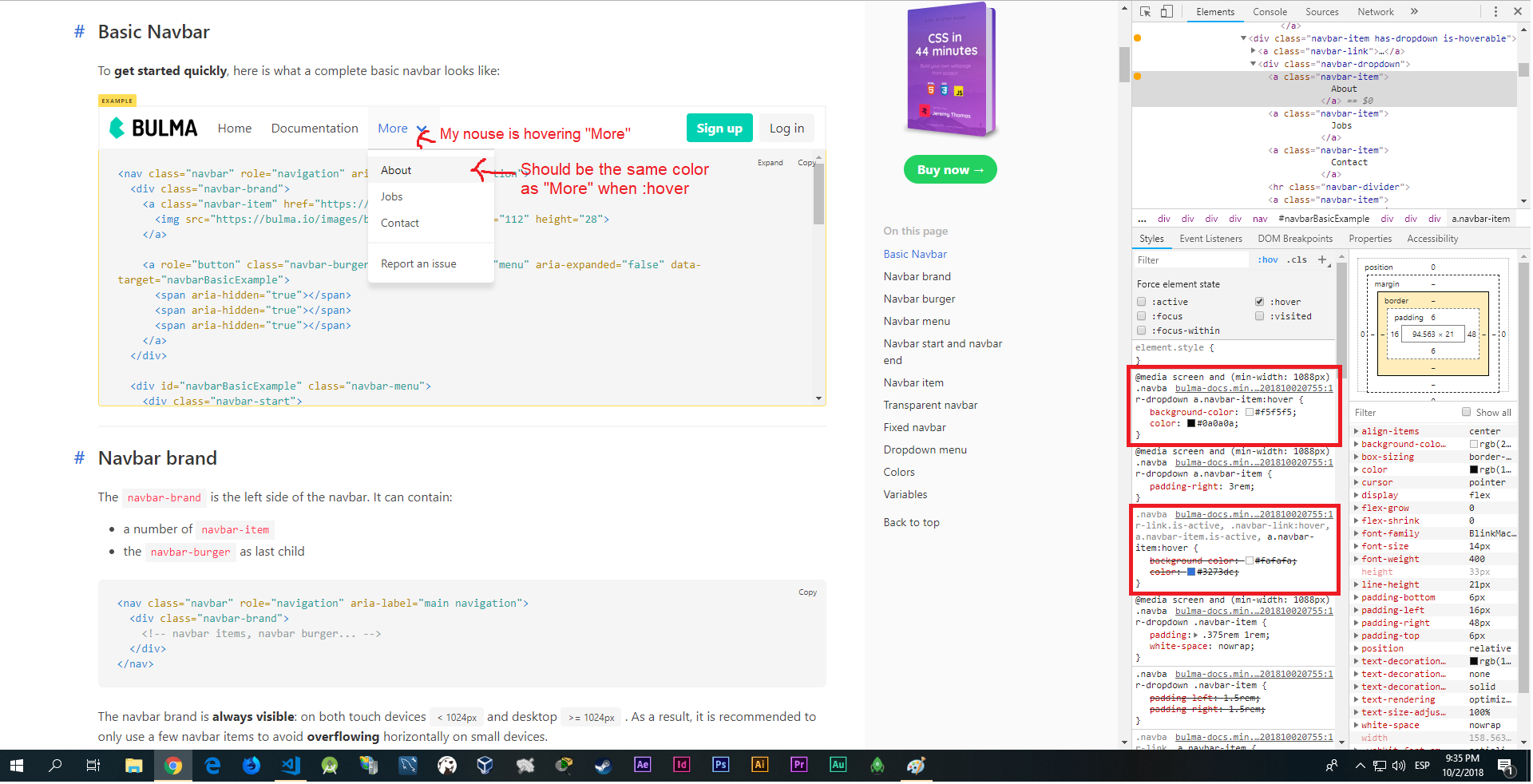 The colors of a navbar-item that is inside a navbar-dropdown, doesn't apply properly · Issue ...