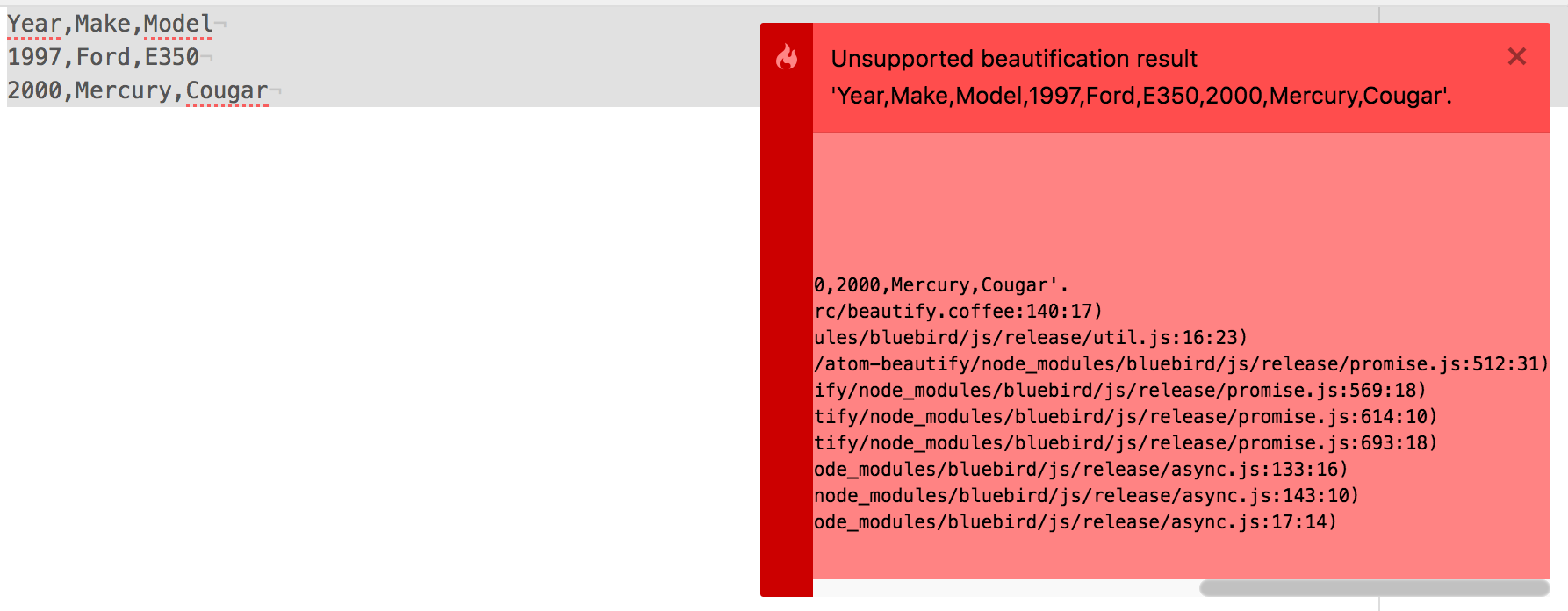 CSV - Unsupported beautification result in Osx (no tested in windows ...
