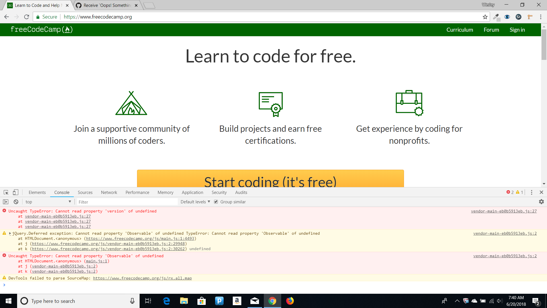 Receive `Oops! Something went wrong. Please try again later` message ...