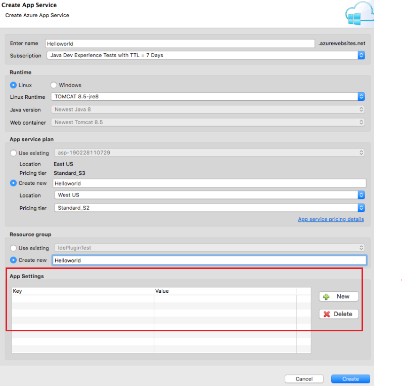 [Enhancement]Support configure app settings when creating app service ...
