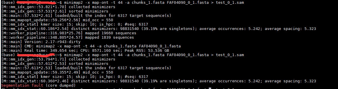segmentation fault for nanopore reads · Issue #433 · lh3/minimap2 · GitHub