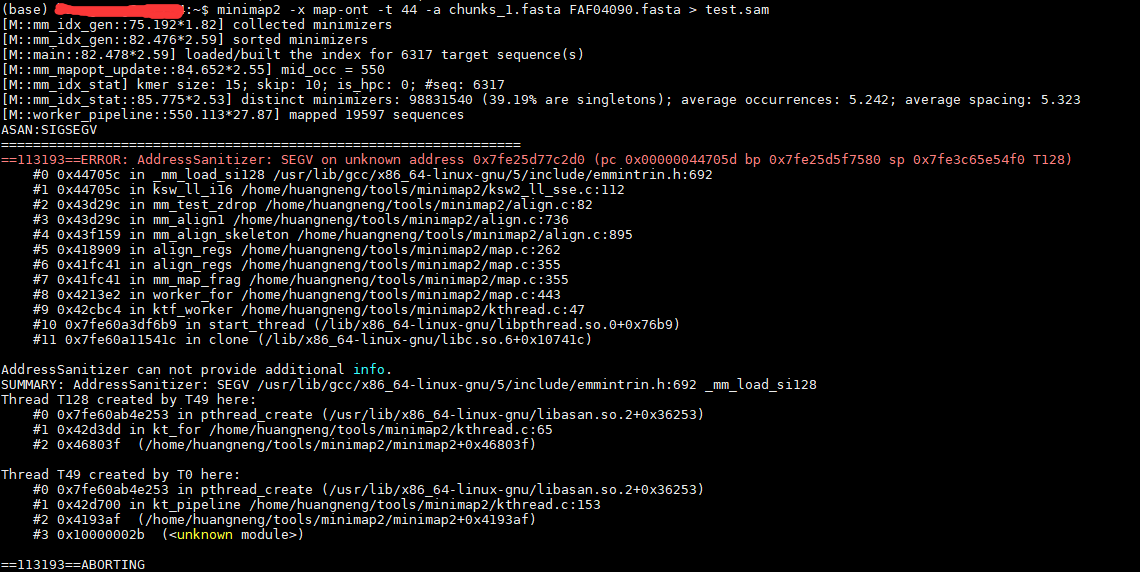 segmentation fault for nanopore reads · Issue #433 · lh3/minimap2 · GitHub