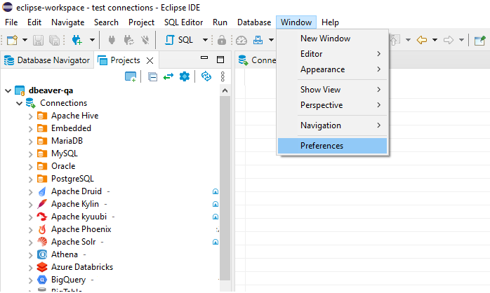 The Window->Preference Menu is duplicated after Integrate Dbeaver Plugin in eclipse · Issue ...