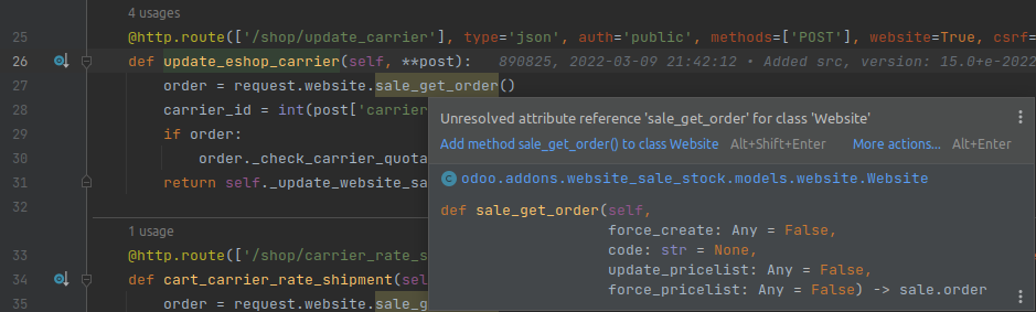 Unresolved Attribute Reference Sale Get Order For Class Website · Issue 15 · Odoo Ide Odoo