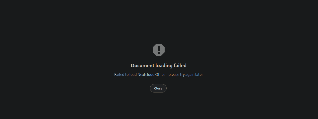 Document loading failed - Failed to load Nextcloud Office - please try ...