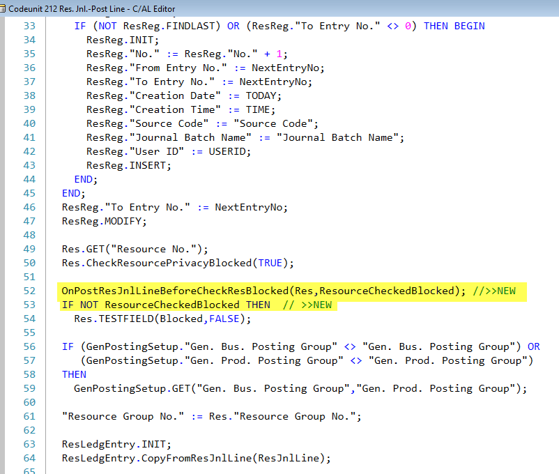 [Event Request] Codeunit 212 - OnPostResJnlLineBeforeCheckResBlocked ...
