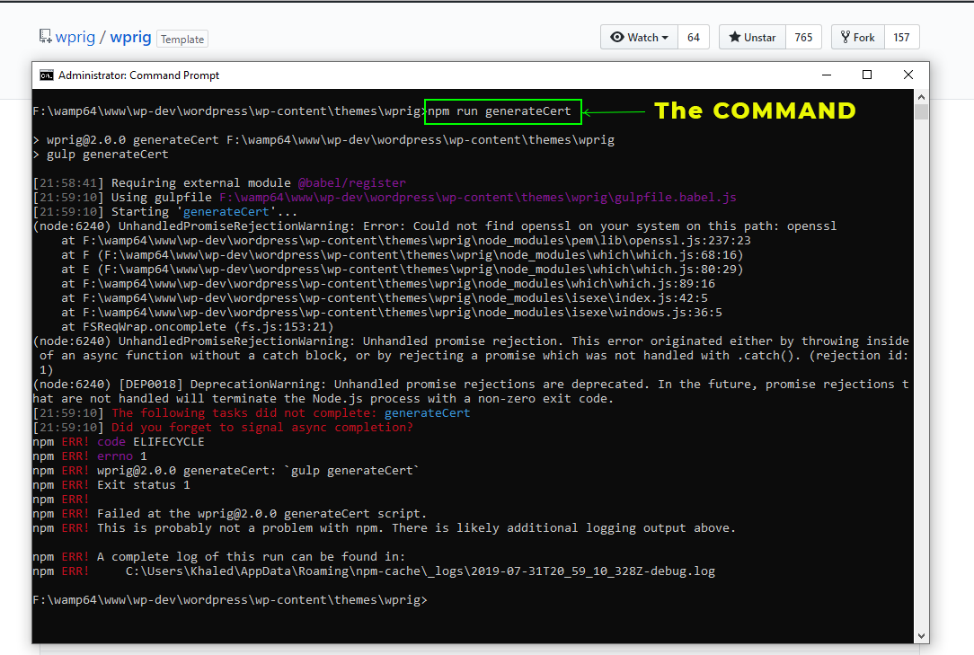 Failed at the wprig@2.0.0 generateCert script. · Issue #565 · wprig/wprig · GitHub