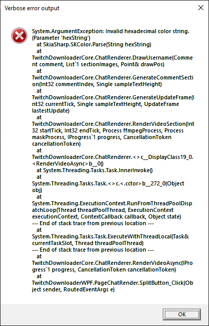 Trying to render chat, got hexadecimal error - (Parameter 'hexString ...