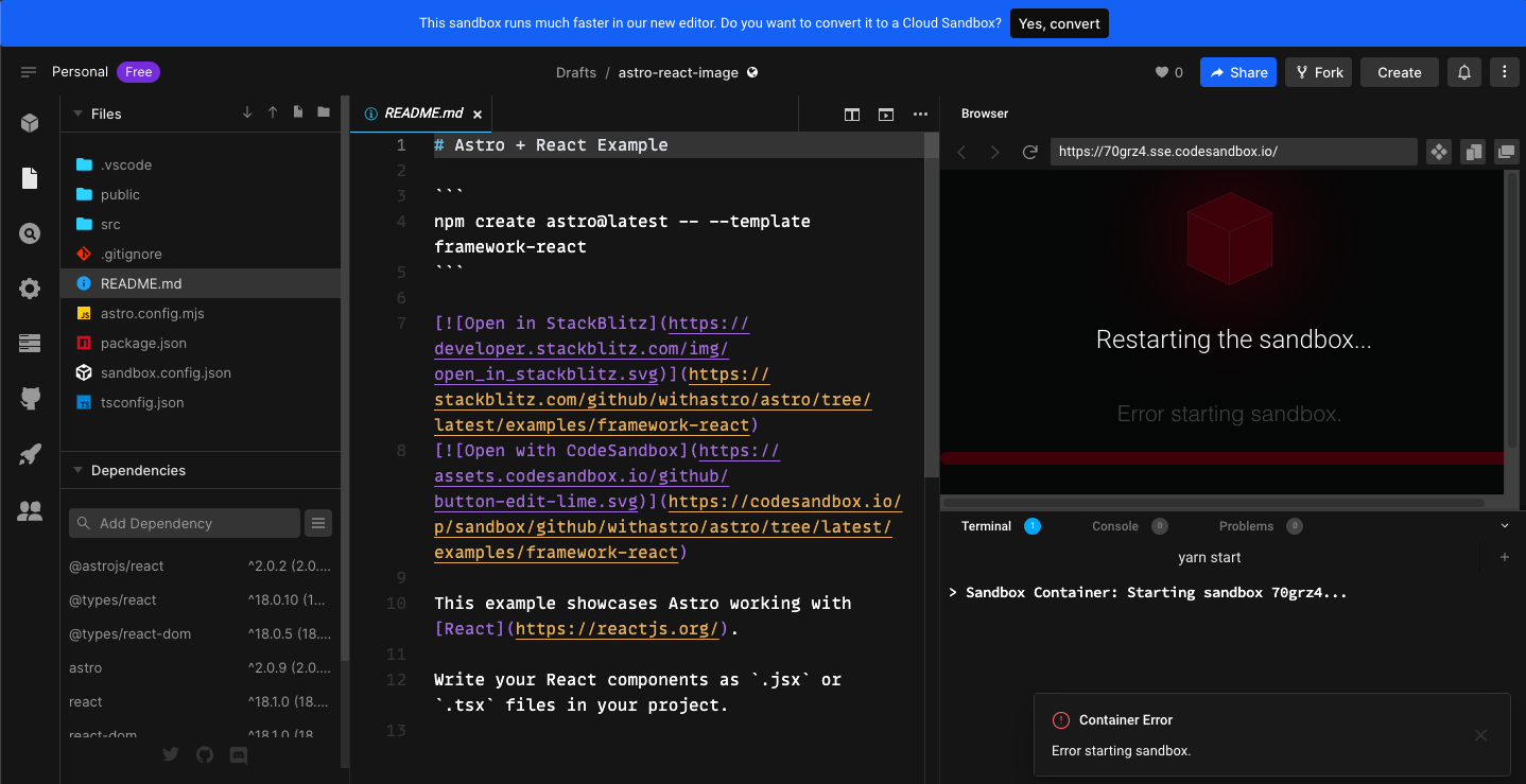 Error starting the sandbox with the old editor · Issue #7419 · codesandbox/codesandbox-client ...